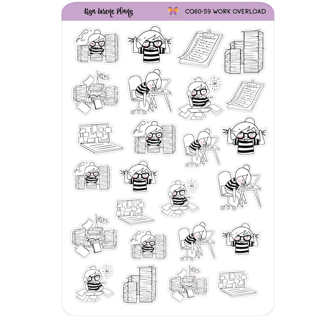 WORK OVERLOAD Sandy Planner Stickers | Doodle Character | Neutral ...
