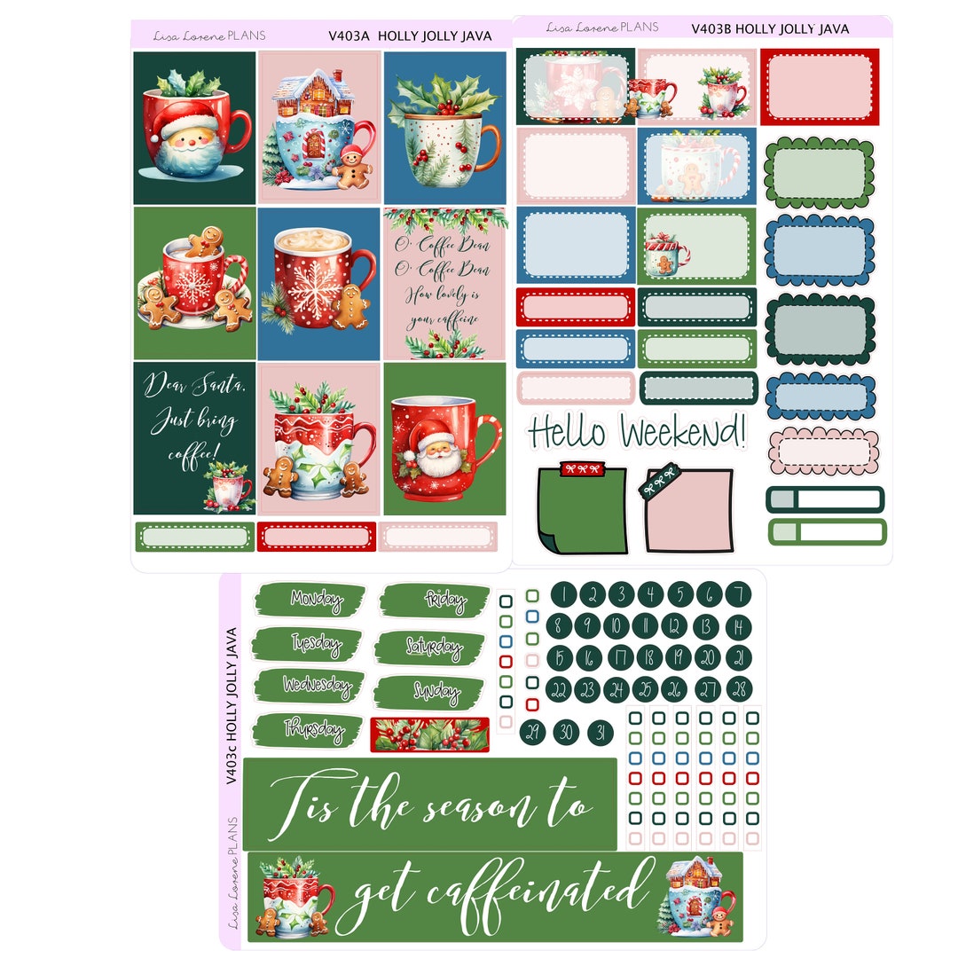 HOLLY JOLLY JAVA Coffee Weekly Planner Sticker Kit | Vertical Planner ...