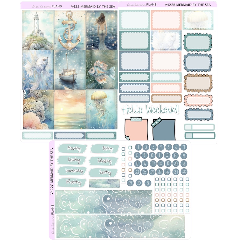 MERMAID BY the SEA Kit Weekly Planner Sticker Kit | Vertical Planner ...