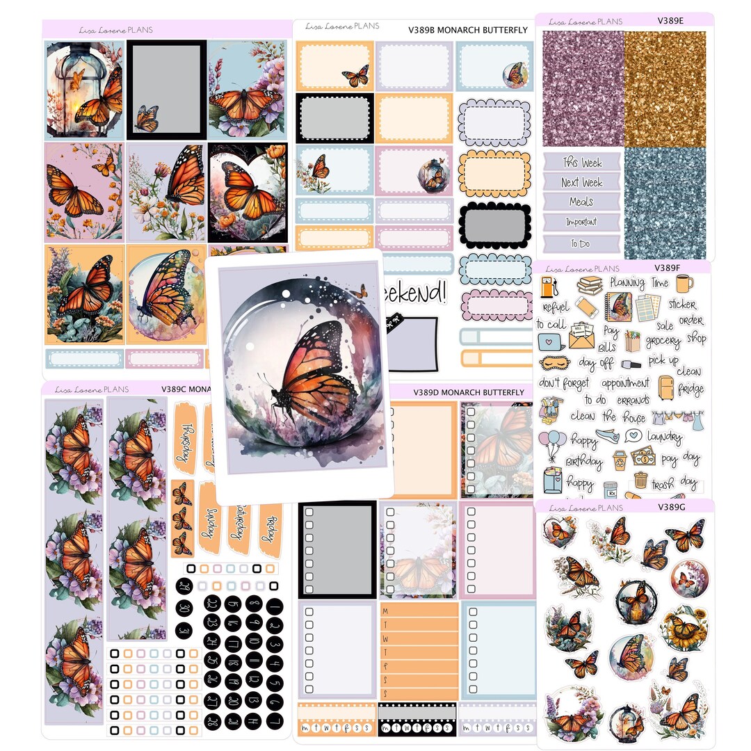 MONARCH BUTTERFLY Weekly Planner Sticker Kit | Vertical Planner ...