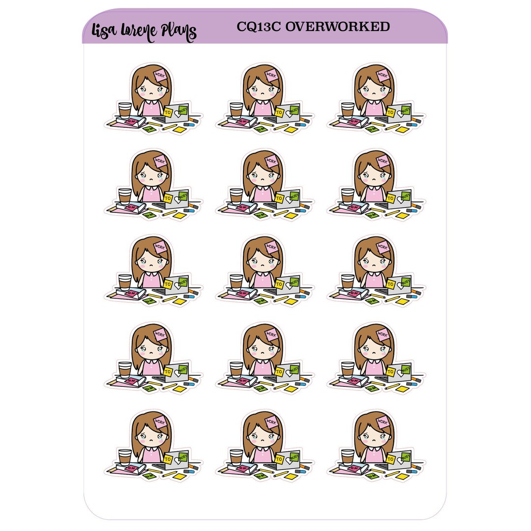 OVERWORKED Planner Stickers | Doodle Character | Neutral Stickers for ...