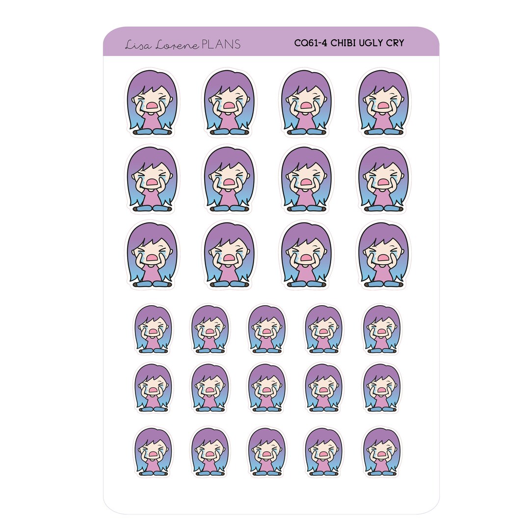 CHIBI UGLY CRY Planner Stickers | Doodle Character With Purple Hair ...