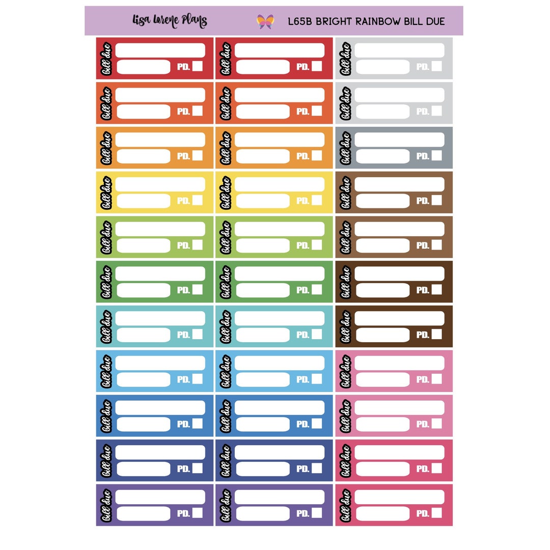 BILL DUE Bright Rainbow Color Way Planner Stickers Perfect - Etsy