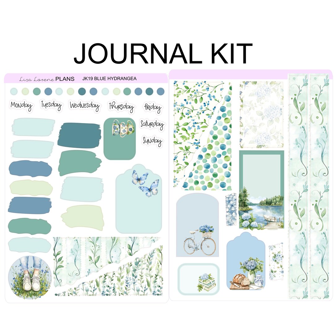 BLUE HYDRANGEA Bujo Journaling Sticker Kit Perfect for Many Planners ...