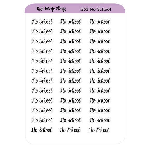 NO SCHOOL E Script Typography Planner Stickers S53 | Etsy