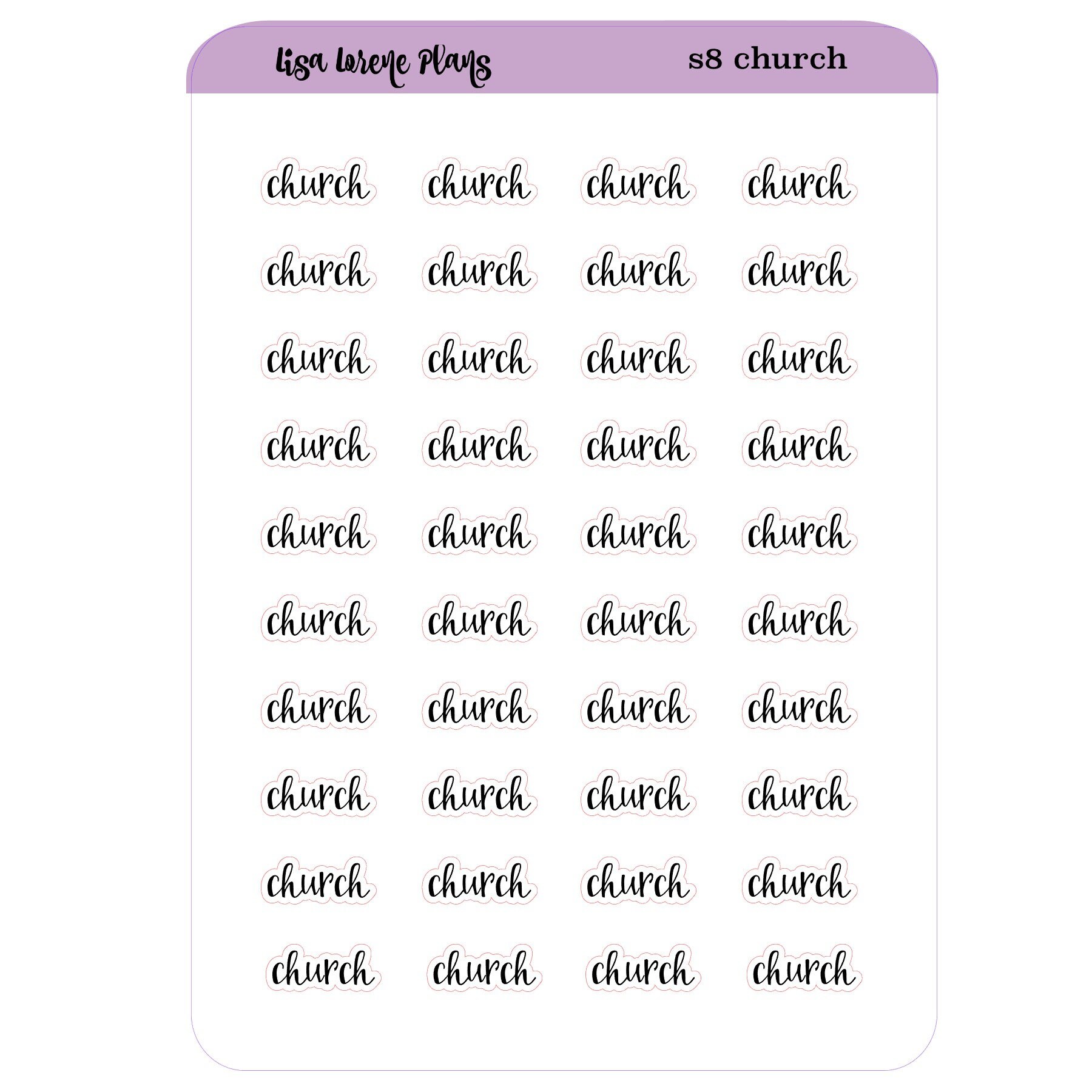 CHURCH Script Typography Planner Stickers S8x | Etsy