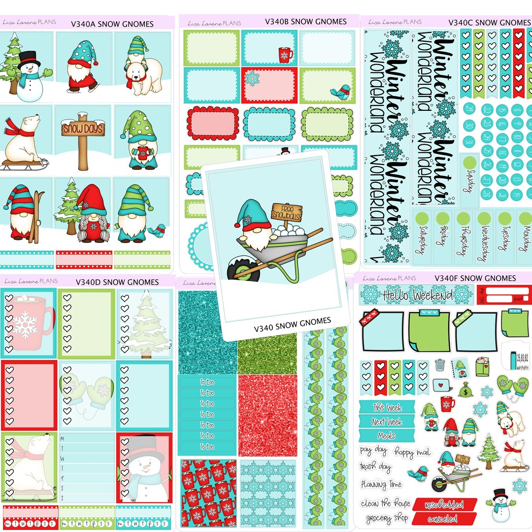 SNOW GNOMES Christmas Weekly Sticker Kit | Vertical Planner | Kit ...