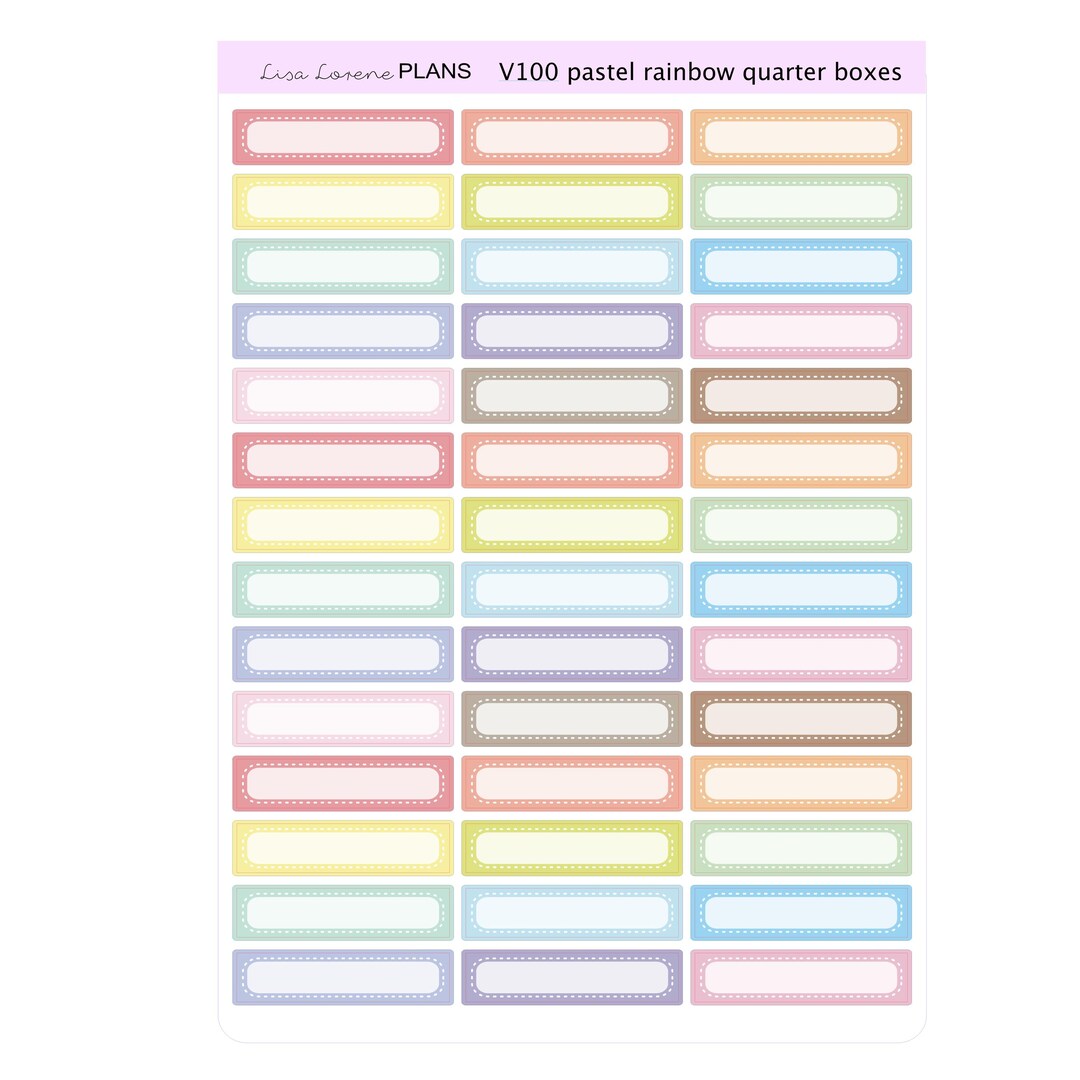 PASTEL RAINBOW QUARTER Boxes | Planner Stickers | Vertical Planner ...