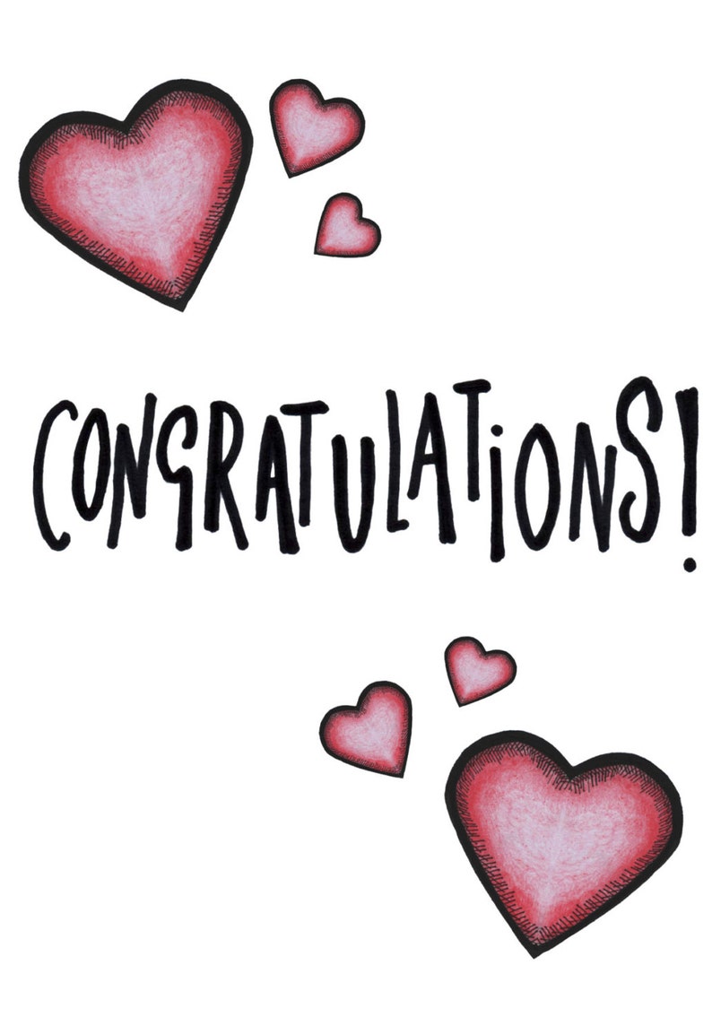 A6 Congratulations Congrats Simple Red Pink Heart Card Drawing | Etsy