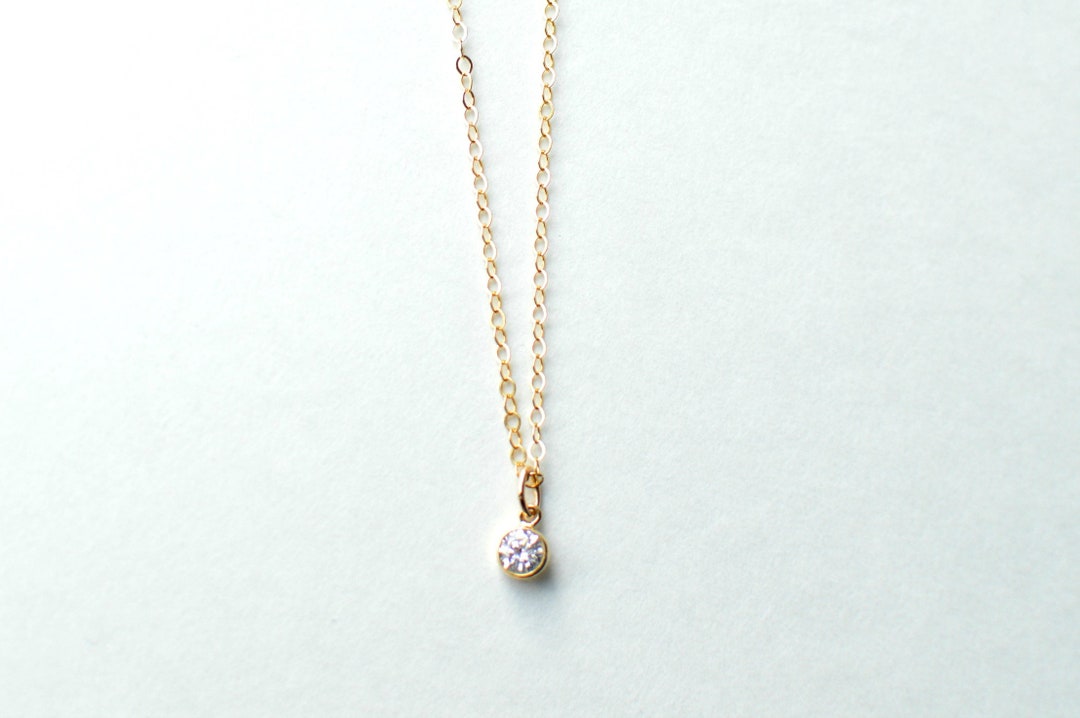 Tiny Diamond Necklace, Tiny Diamond Pendant Necklace, Tiny Diamond ...