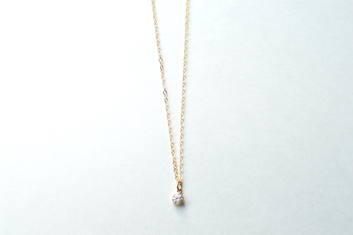 Tiny Diamond Necklace, Tiny Diamond Pendant Necklace, Tiny Diamond ...