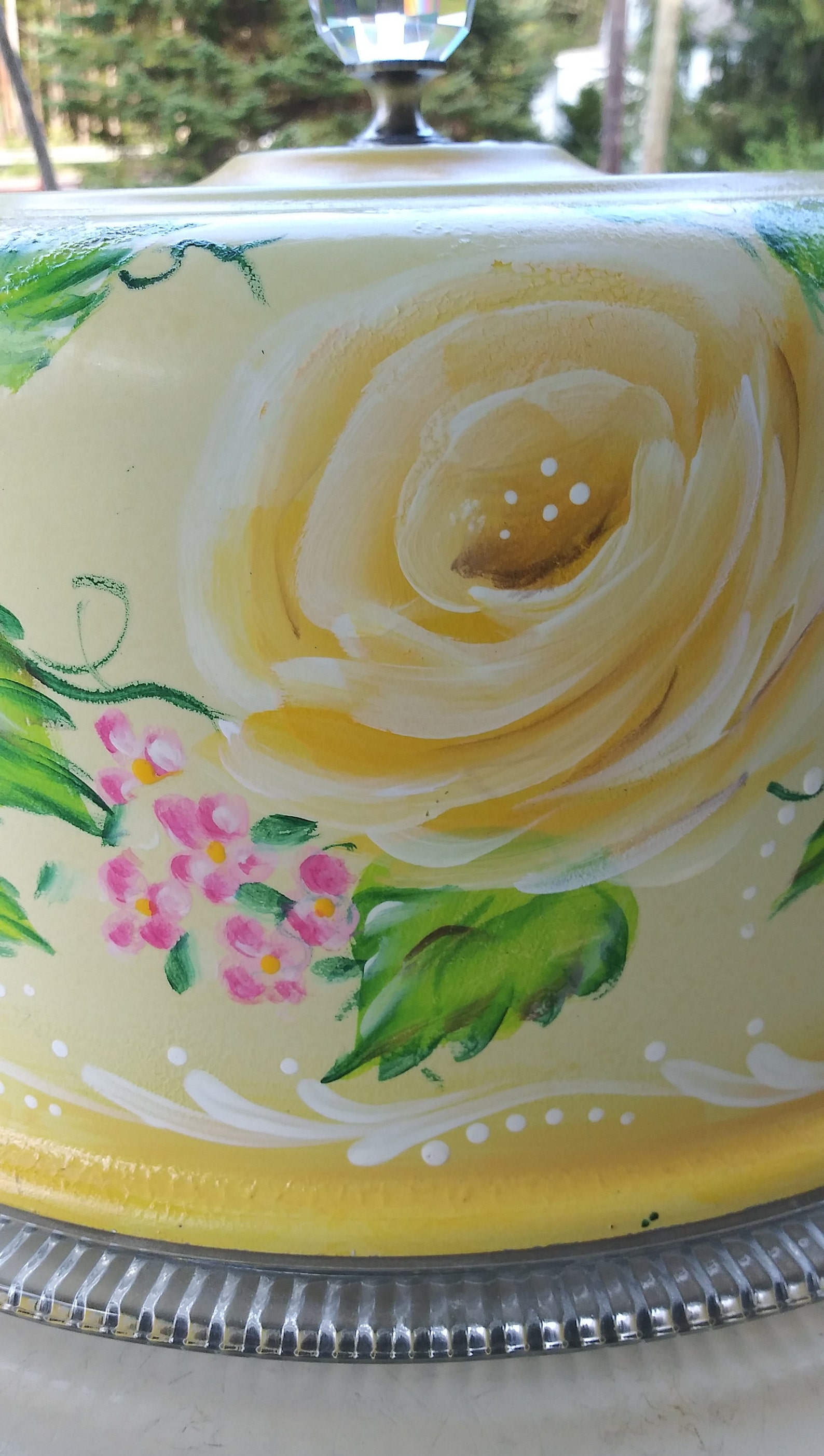Lovely Cake Saver, Hand Painted With Decorative Floral on a Glass ...