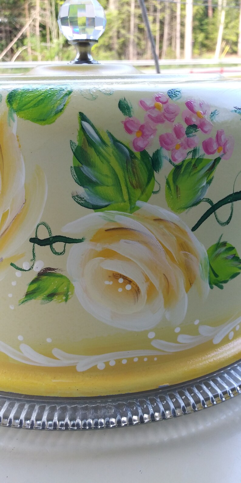 Lovely Cake Saver, Hand Painted With Decorative Floral on a Glass ...