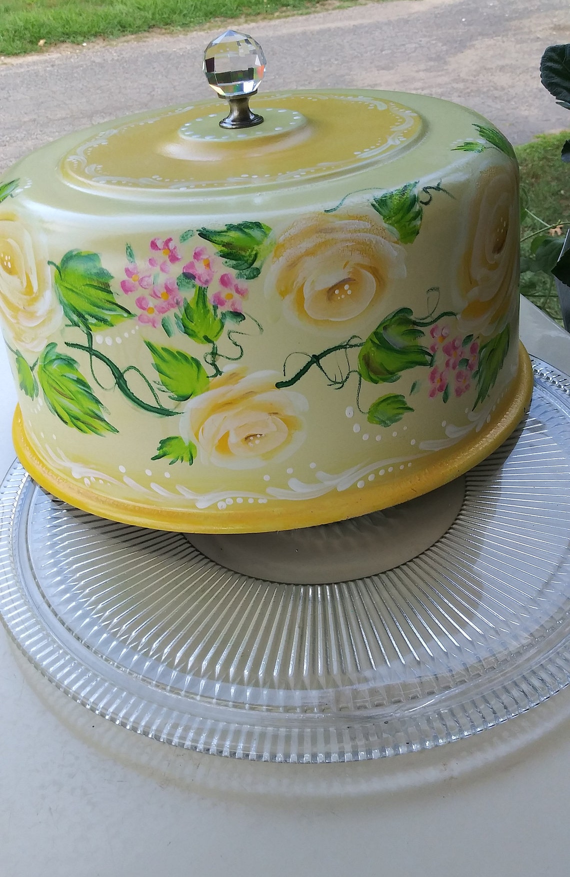 Lovely Cake Saver, Hand Painted With Decorative Floral on a Glass ...