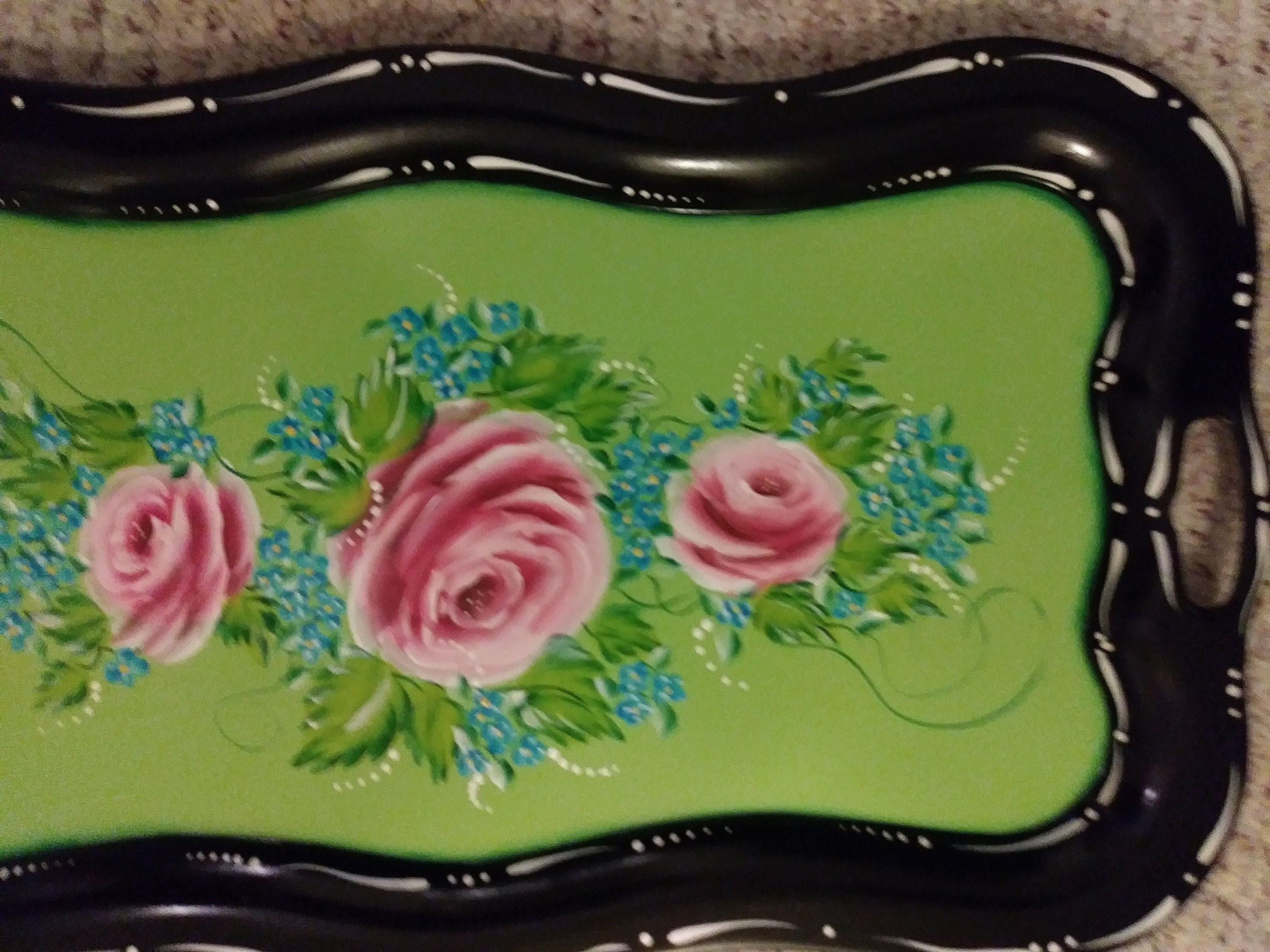 A Set of Four Hand Painted Metal Trays Jewel Colored With Florals and ...