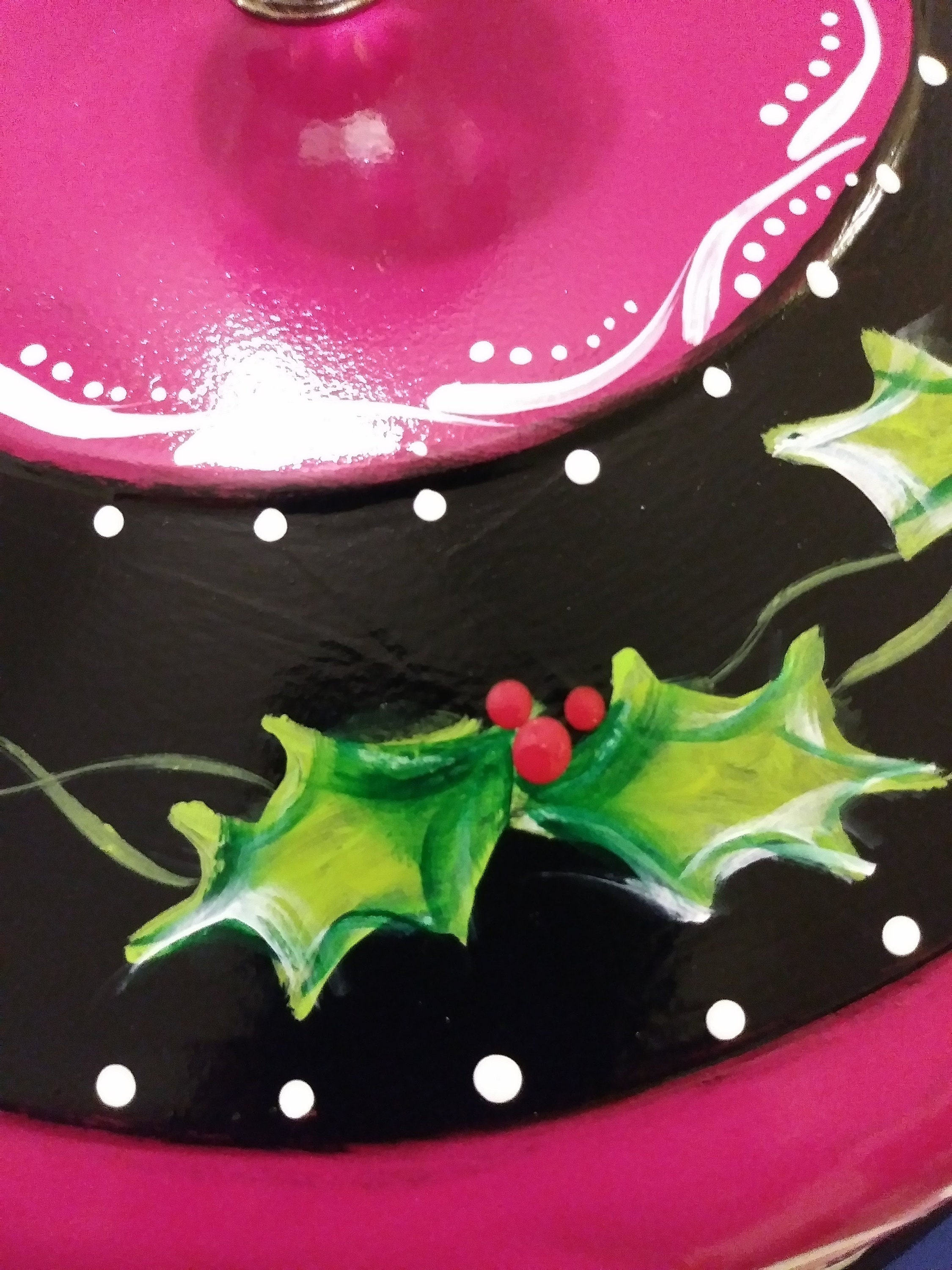 Vintage Holiday Cake Saver, Cake Cover, Hand Painted With Hot Pink ...
