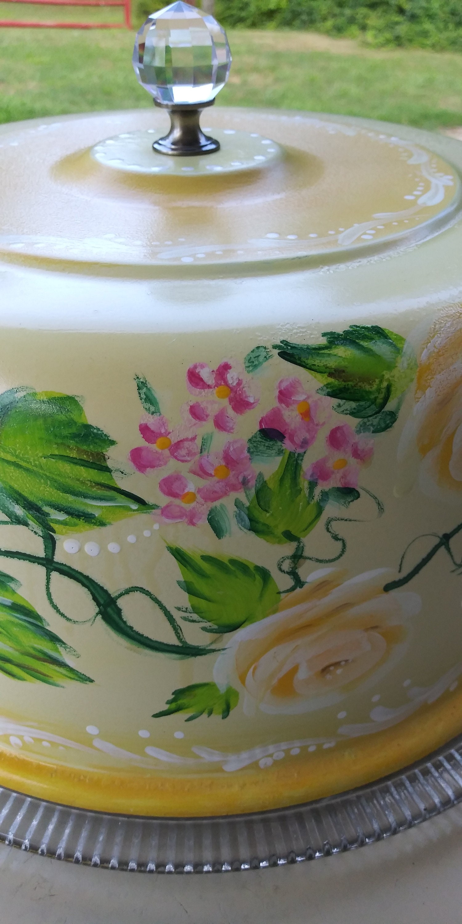 Lovely Cake Saver, Hand Painted With Decorative Floral on a Glass ...