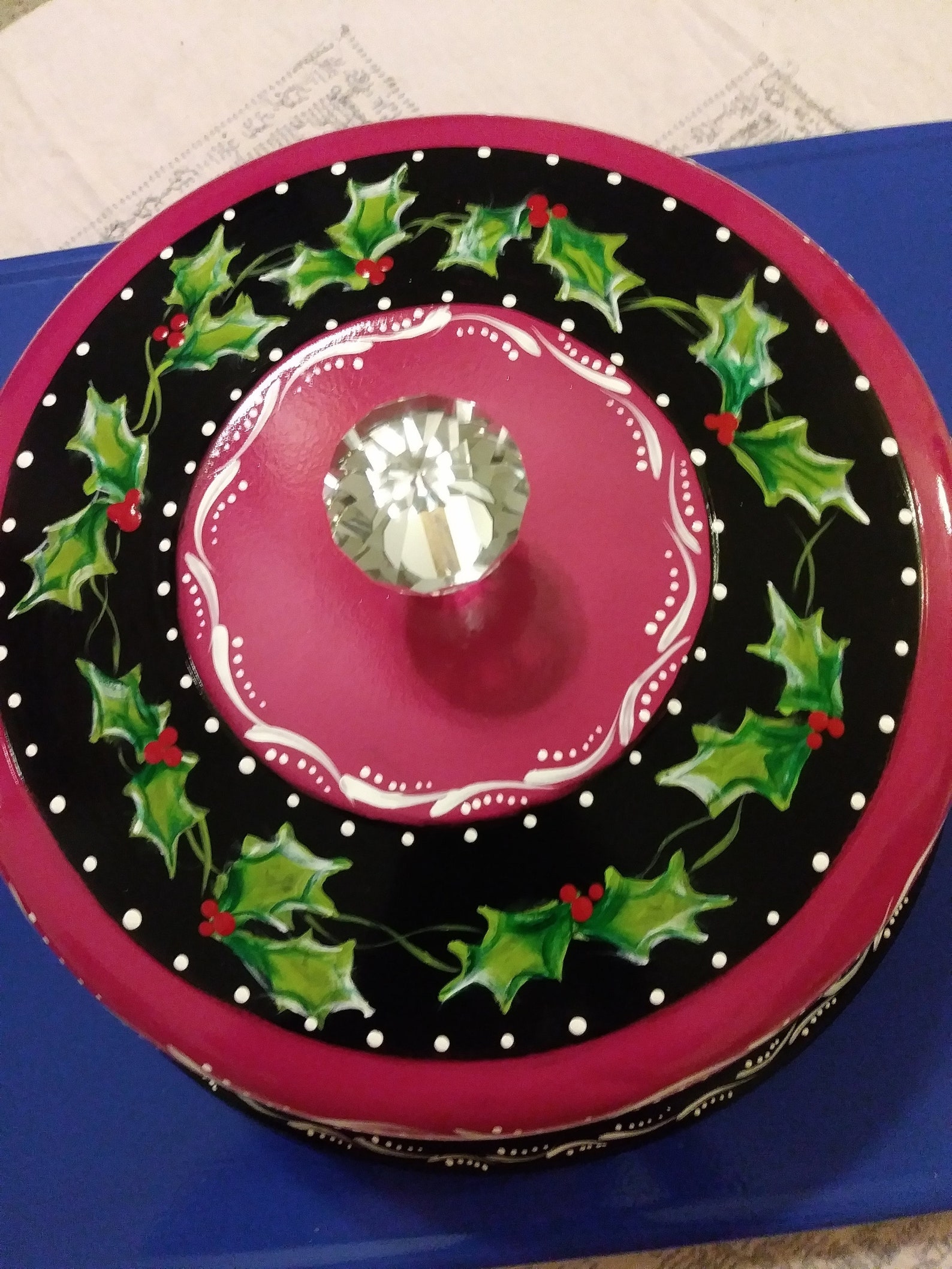 Vintage Holiday Cake Saver, Cake Cover, Hand Painted With Hot Pink ...