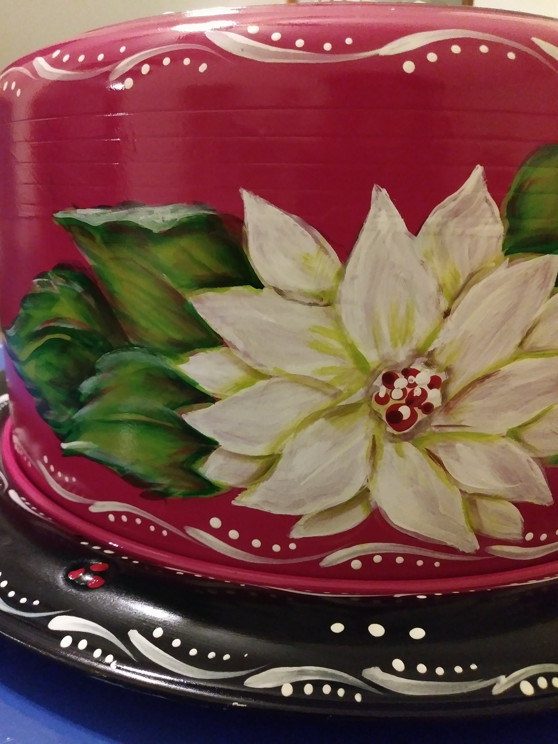 Vintage Holiday Cake Saver, Cake Cover, Hand Painted With Hot Pink ...