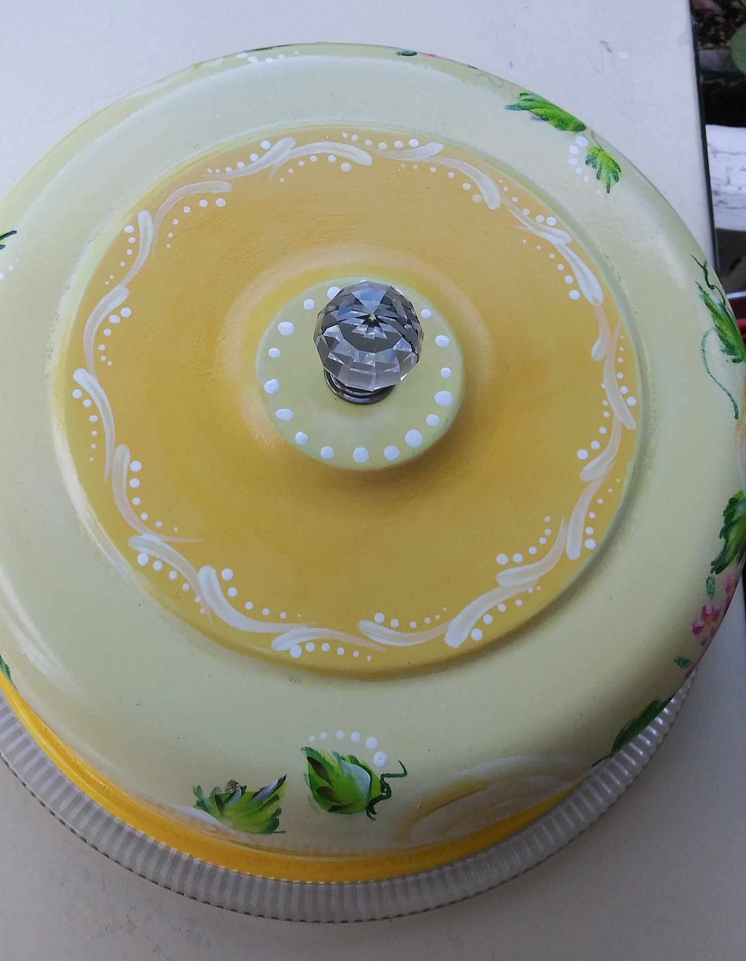 Lovely Cake Saver, Hand Painted With Decorative Floral on a Glass ...
