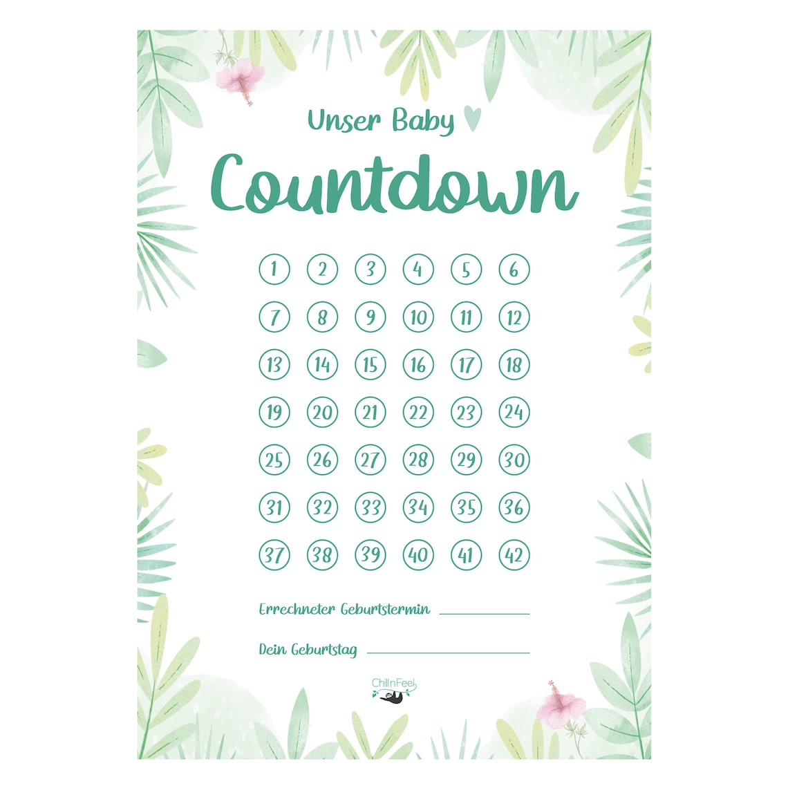 Baby Countdown, Schwangerschafts-Kalender, DIN A5, Baby, Regenwald, Dschungel, Natur ...