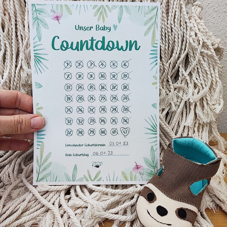 Baby Countdown, Schwangerschafts-Kalender, DIN A5, Baby, Regenwald, Dschungel, Natur ...