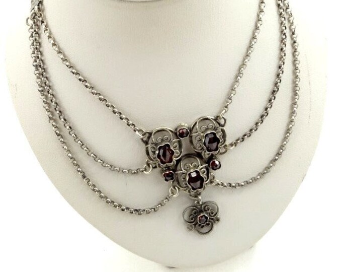 Gorgeous Vintage Silver Necklace, Silver Garnet Necklace, Vintage ...