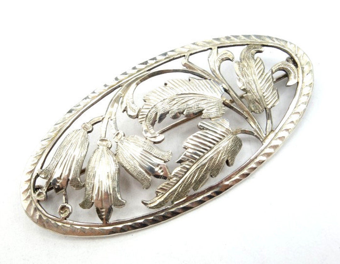 1940s, 40s., 1930s, Vintage Silver Brooch, Vintage Big Engraved Brooch ...