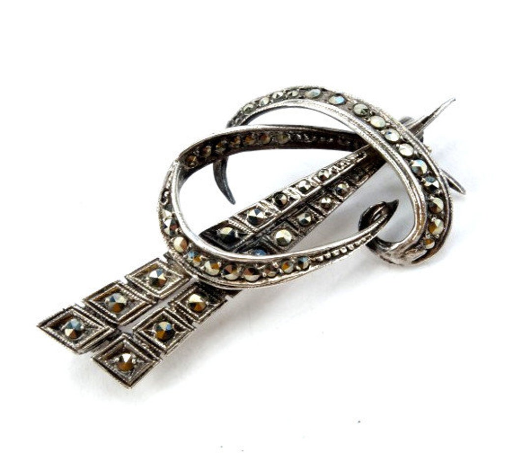 Broche vintage Silver Marcasites, broche argentée des années 1960 ...