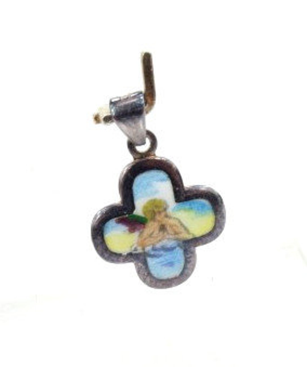 Tiny Enamel Angel Cherub, Enamel Medallion, Silver Angel Medallion ...