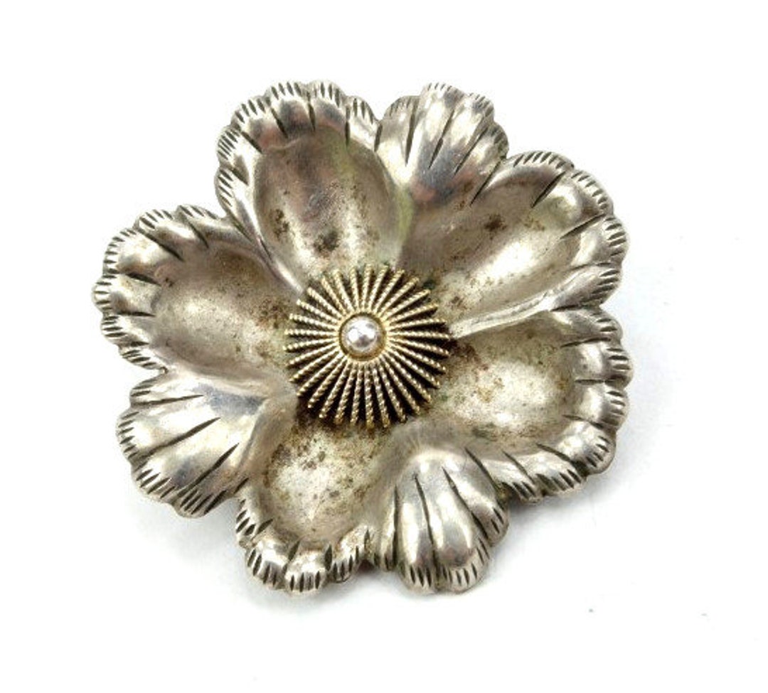 Antique Silver Flower Brooch, Austro-hungarian Silver Brooch, Flower ...