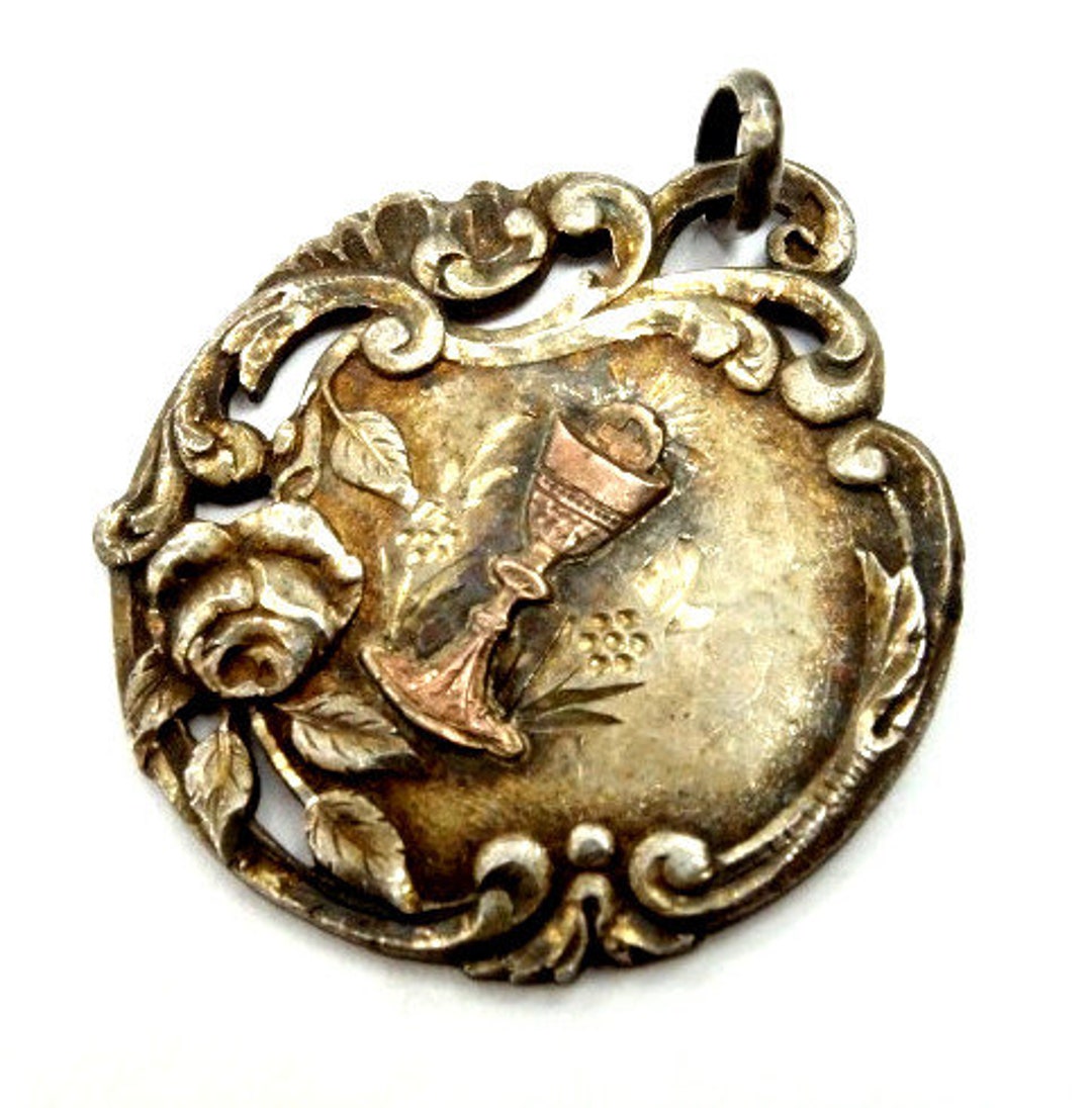 19th. or Early 20th., Silver Antique French Communion Religious Medal ...