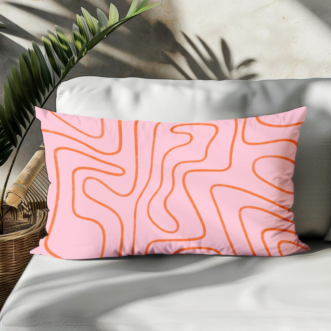 Pink Abstract Line Art Pillow – Modern Minimalist Lumbar Cushion Cover ...