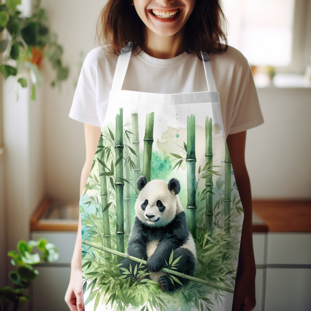 Cute Panda Kitchen Apron, Watercolor Animal Apron, Cooking Apron ...