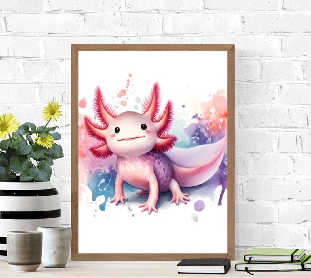 Cute Axolotl Canvas Print - Watercolor Animal Art - Whimsical Wall ...