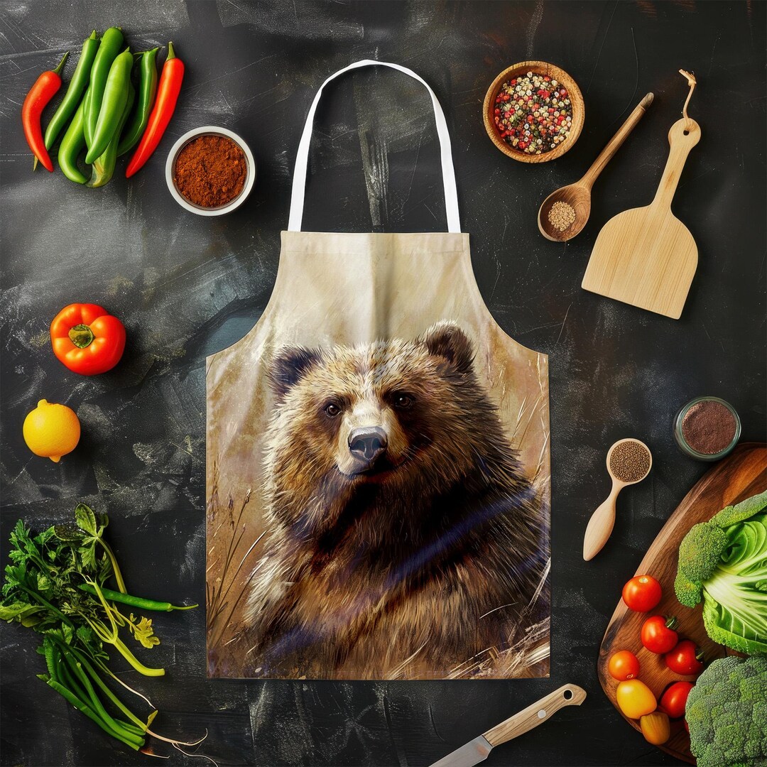 Grizzly Bear Apron for Cooking and BBQ – Majestic Animal Design Apron ...