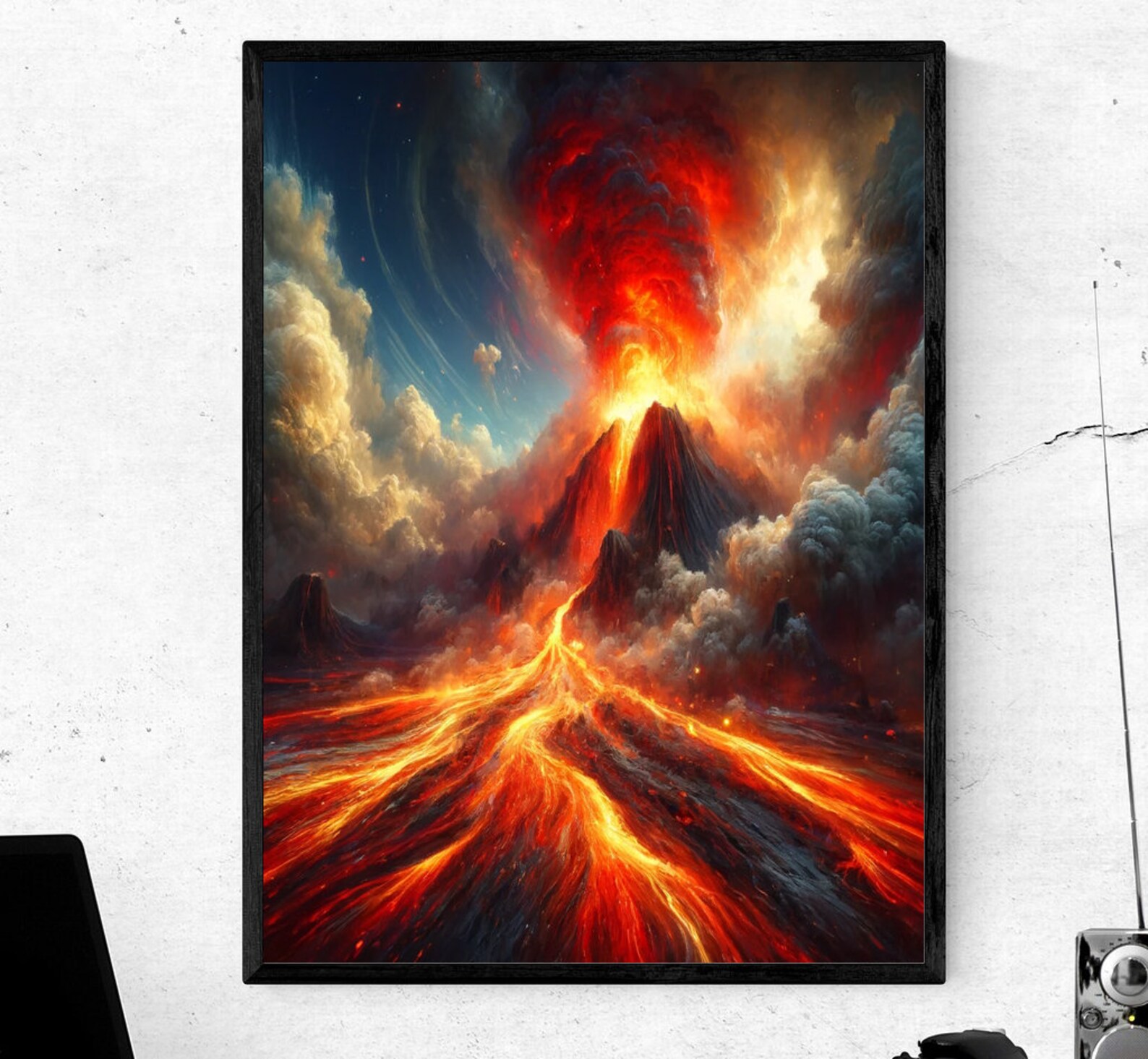 Volcano Eruption Canvas Wall Art, Volcano Erupting Canvas Print, Smoky ...