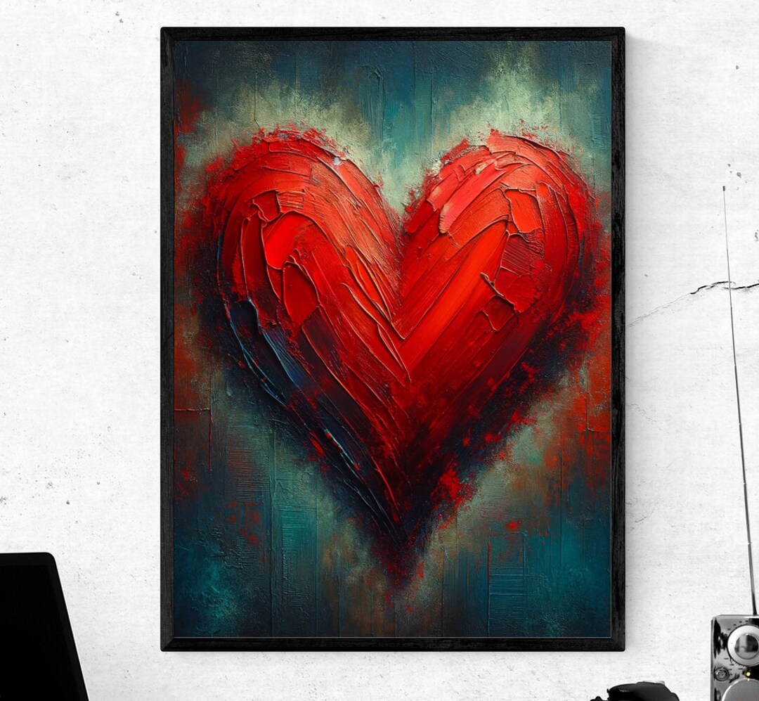 Vibrant Textured Heart Canvas Print, Abstract Love Wall Art, Emotional ...