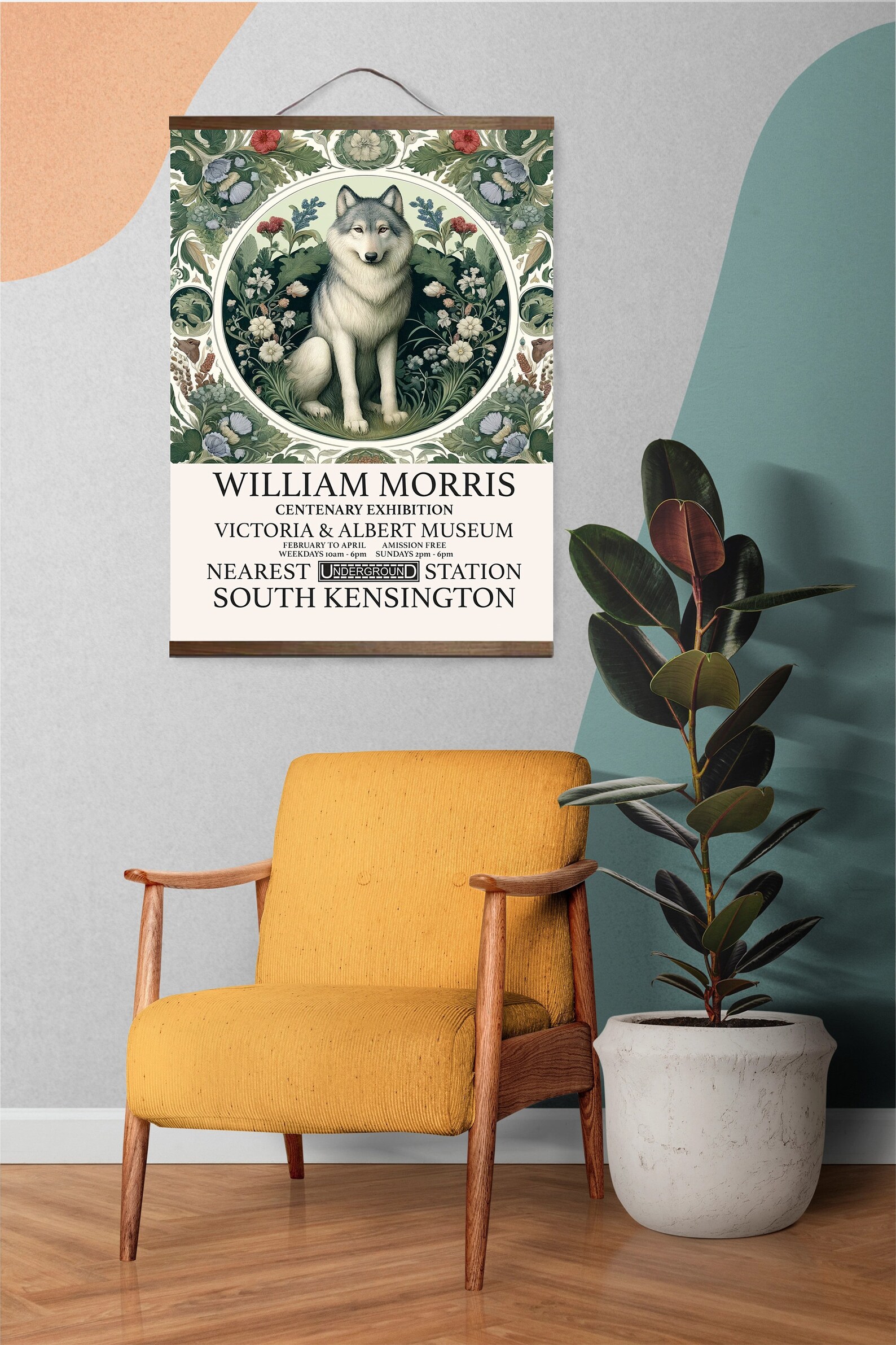 Wolf William Morris Canvas Wall Poster With Wooden Hangers Ready to ...