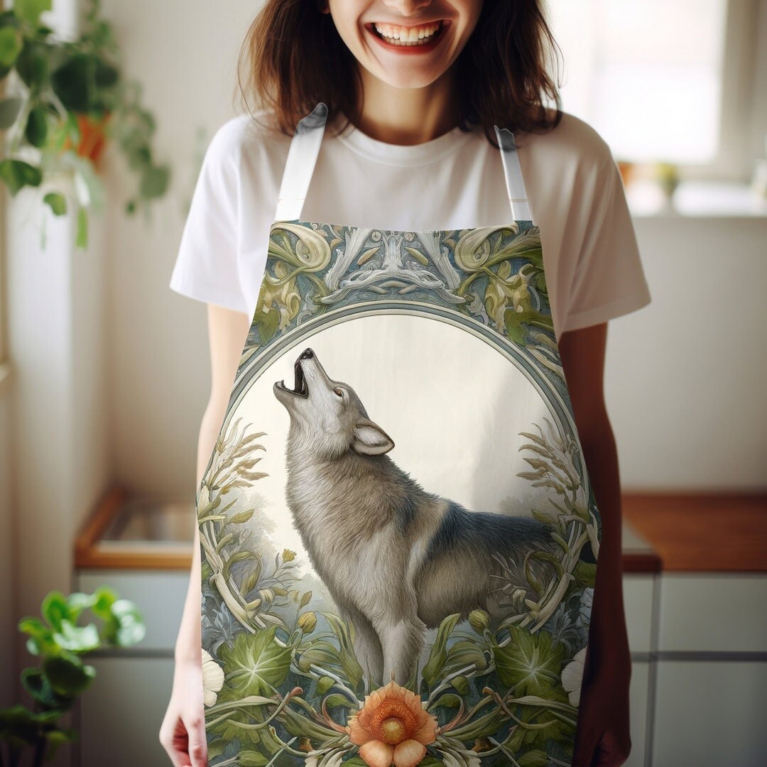 Howling Wolf Kitchen Apron for Cooking, Baking, BBQ, Gardening William ...