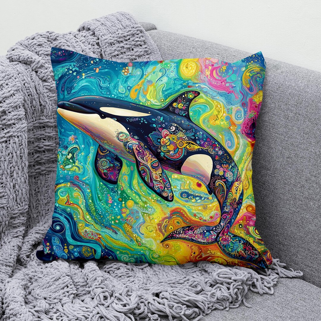 Colorful Orca Cushion Cover – Killer Whale Throw Pillow Cover – Ocean ...
