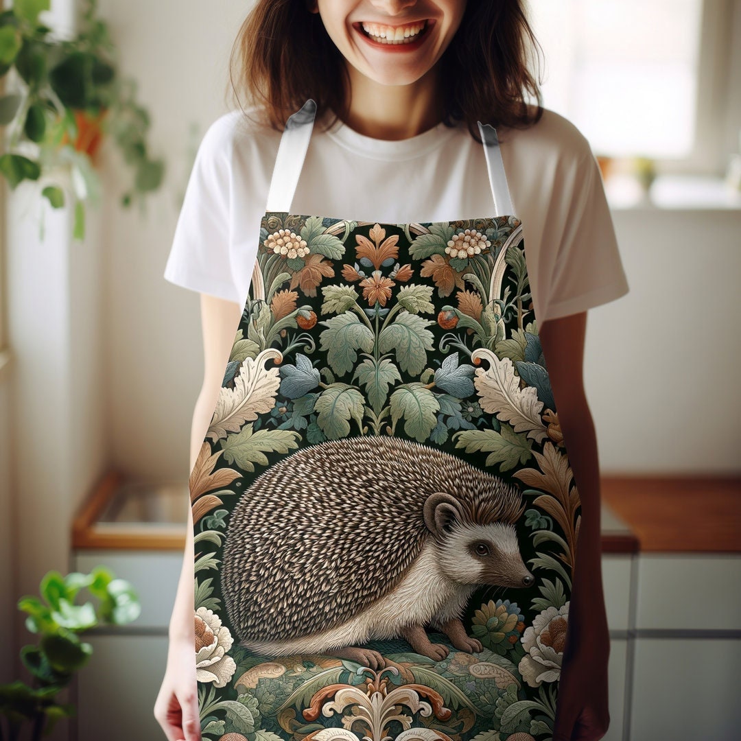Hedgehog Kitchen Apron - William Morris Art Style Durable Kitchen Apron ...