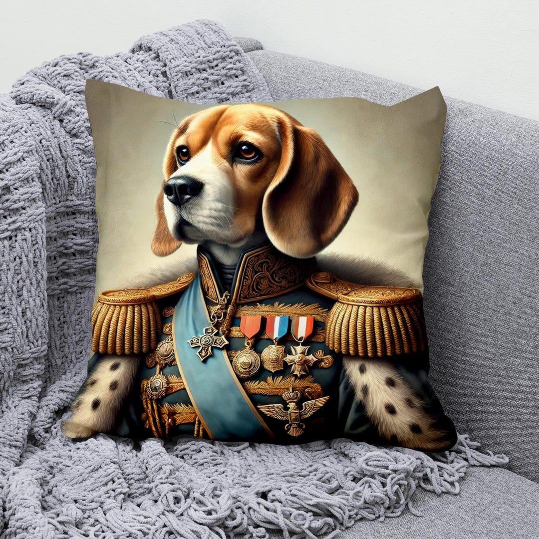 Royal Beagle Dog in Military Uniform Throw Pillow Cover – Cotton Linen ...