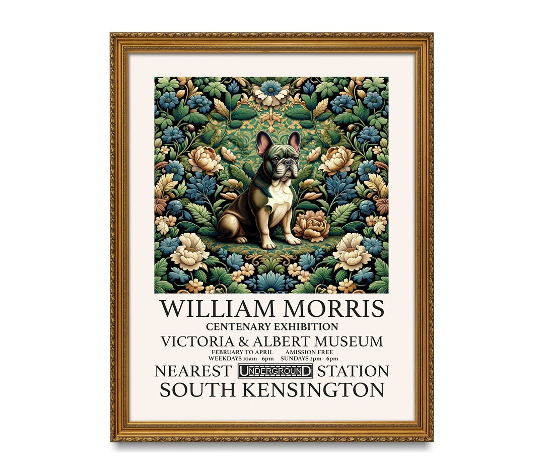 William Morris Inspired Art Print Poster, French Bulldog Canvas Wall ...