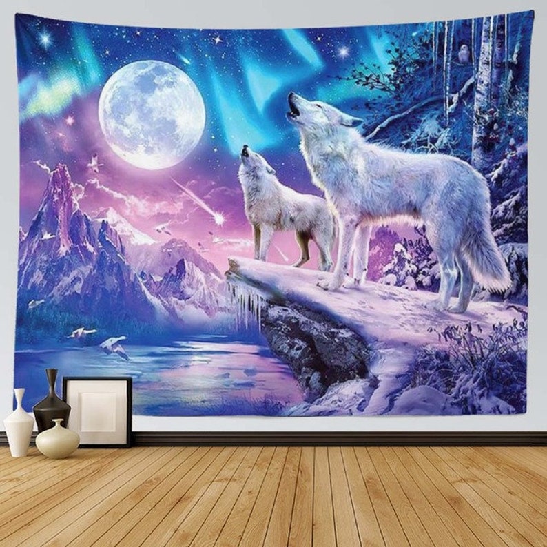 Howling Wolf Tapestry Wolf Moon Wall Tapestry Galaxy Wolves on Mountain ... Howling Wolf Tapestry Wolf Moon Wall Tapestry Galaxy Wolves on Mountain ...