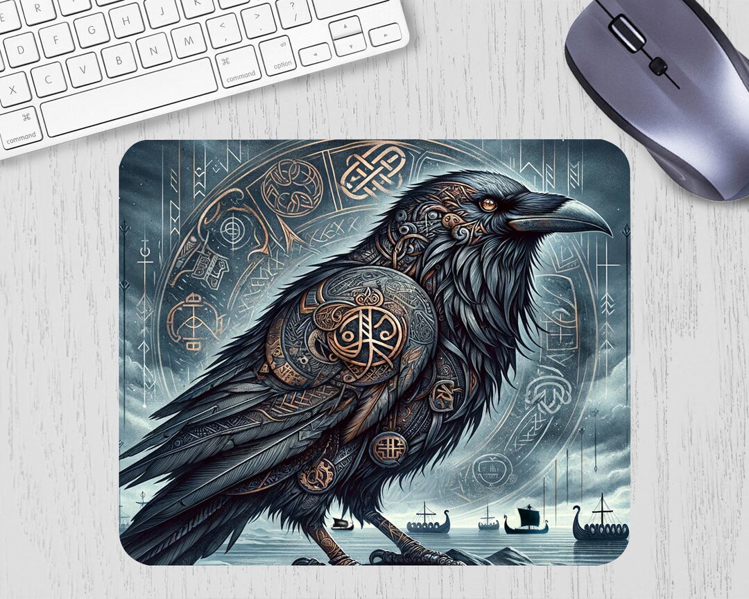 Norse Viking Raven Mouse Pad, Stitched Edge Durable Mouse Mat for ...