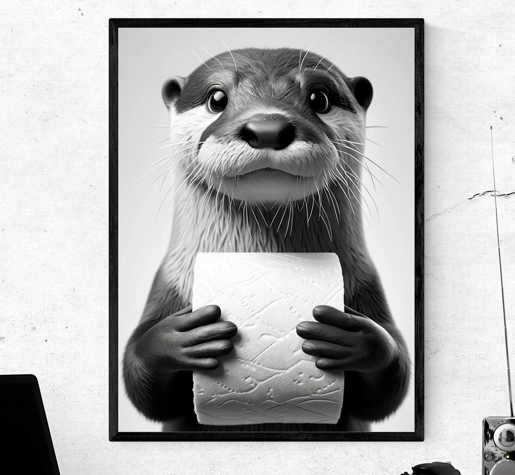 Otter Poster Animal Bathroom Poster Otter Gift Otter Art Bathroom Wall ...