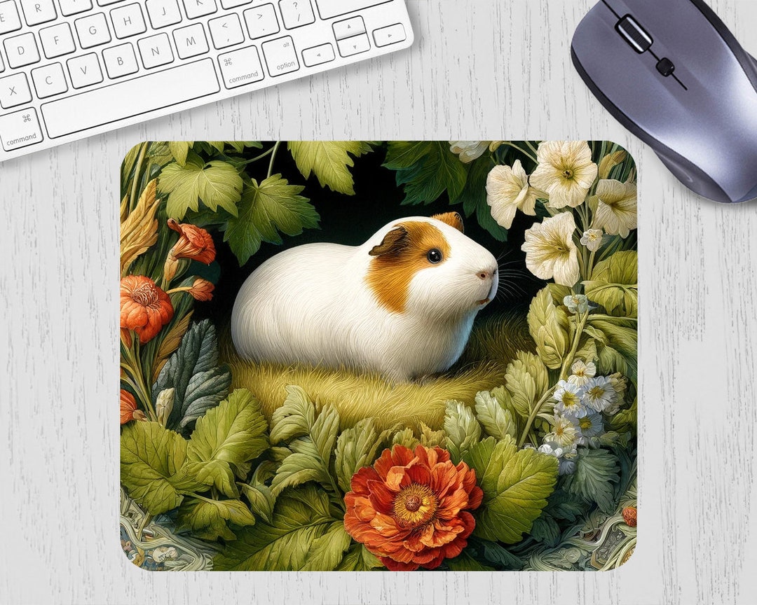 Guinea Pig Mouse Pad Gift, Cute Animal Floral Mousepad - Stitched Edge ...