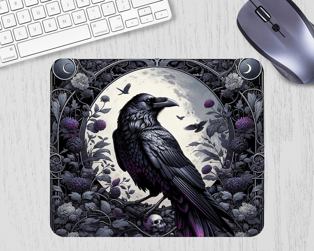 Mystical Raven Mouse Pad - Gothic Floral Mousepad, Soft Goth Desk Mat ...