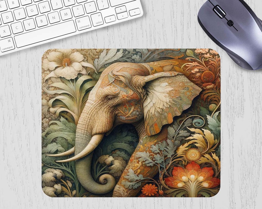 Elephant Mouse Pad - Ornate Jungle Floral Mousepad - Stitched Edge Desk ...
